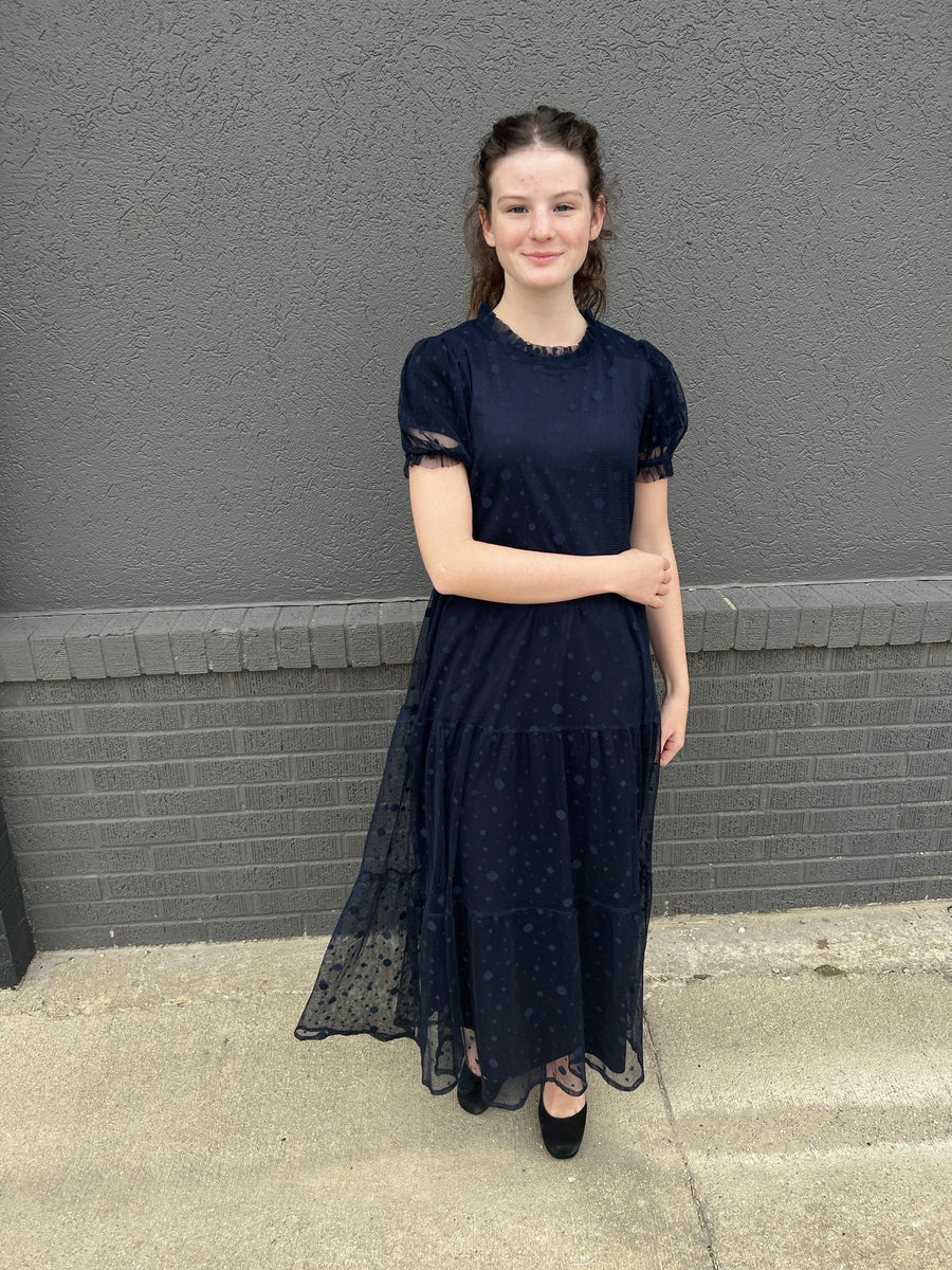 Navy Soft Swiss Dress – Modest Direct